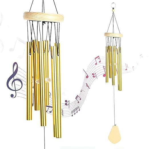 Feng Shui Metal Wind Chimes for Home Decor - Large Gold 6-Pipe Hanging ...