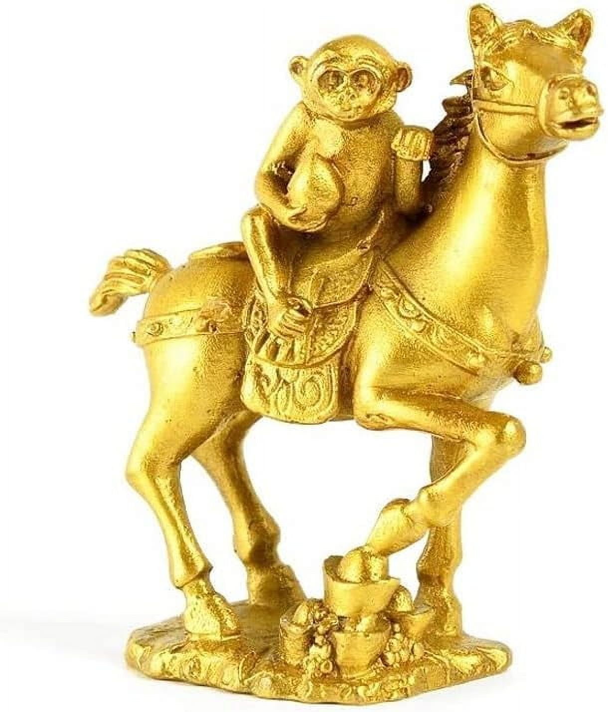 Feng Shui Monkey Riding Statue Horse Set Figurines Brass Decor Home ...