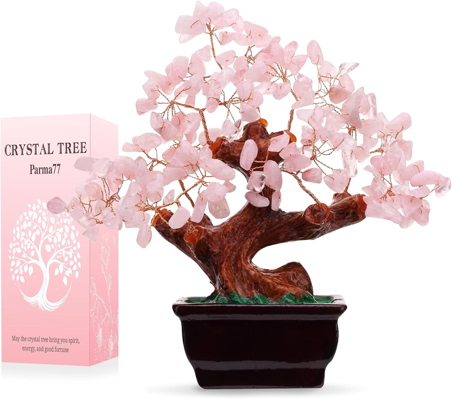 Feng Shui Natural Rose Pink Quartz Crystal Money Tree, Healing Crystal ...