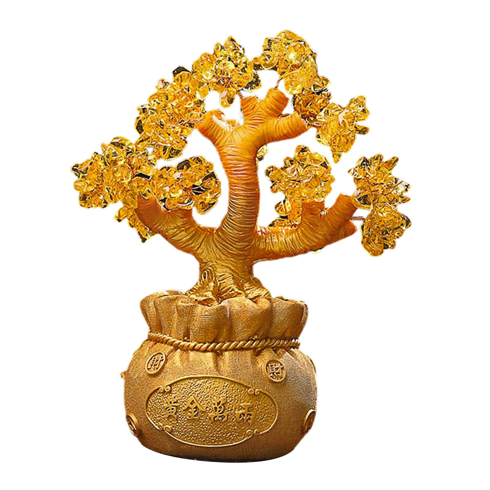 Feng Shui Ornament Golden Tabletop Lucky Tree Bonsai Decoration ...