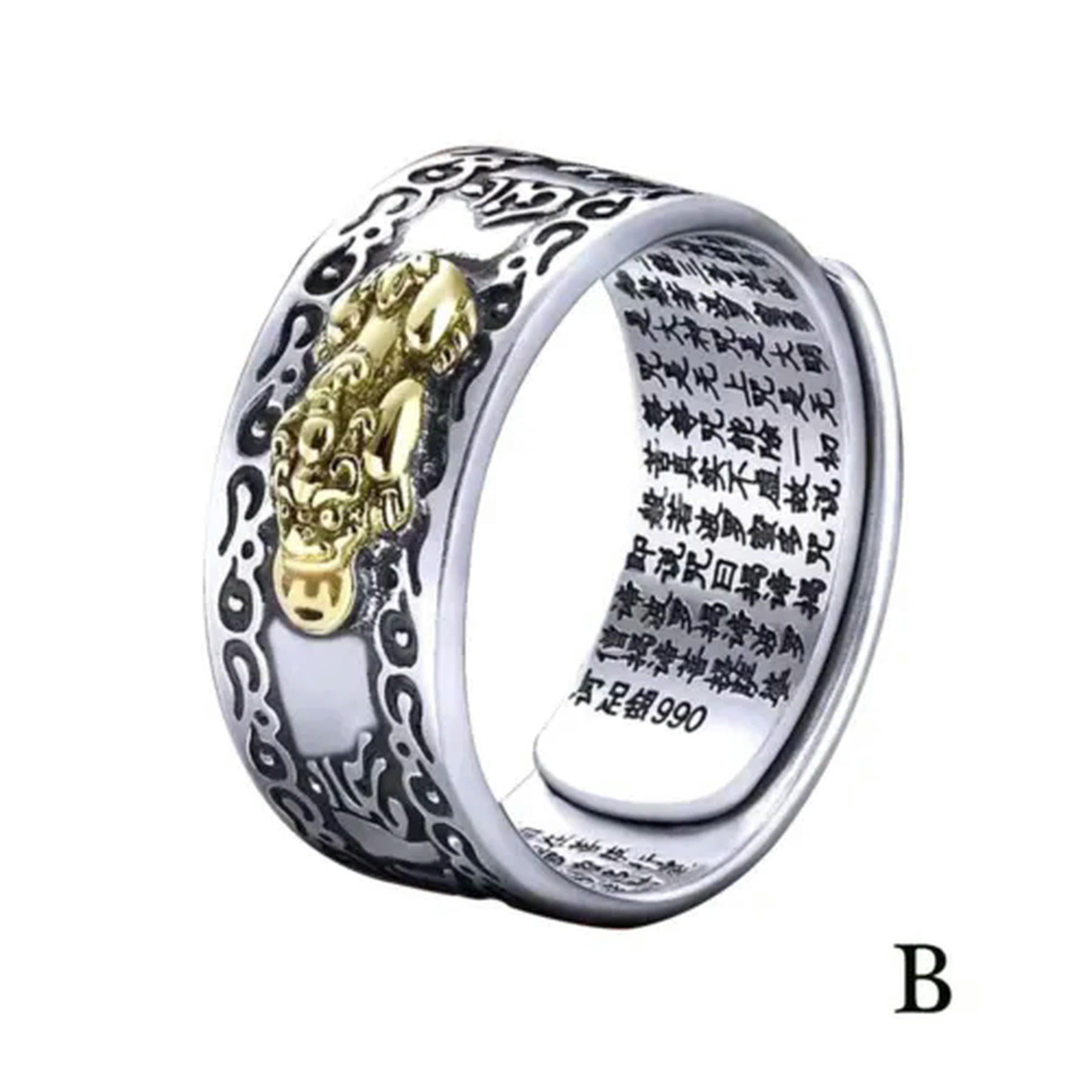 Feng Shui Pixiu Adjustable Ring Buddhist Mantra Attract Wealth Lucky ...