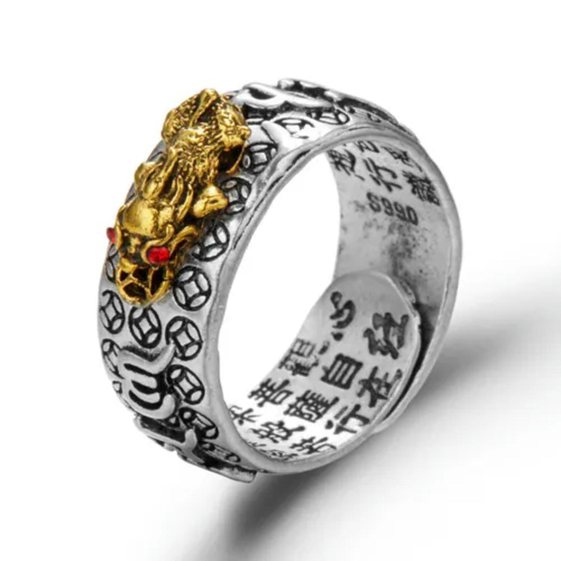 Feng Shui Pixiu Adjustable Ring Buddhist Mantra Attract Wealth Lucky ...