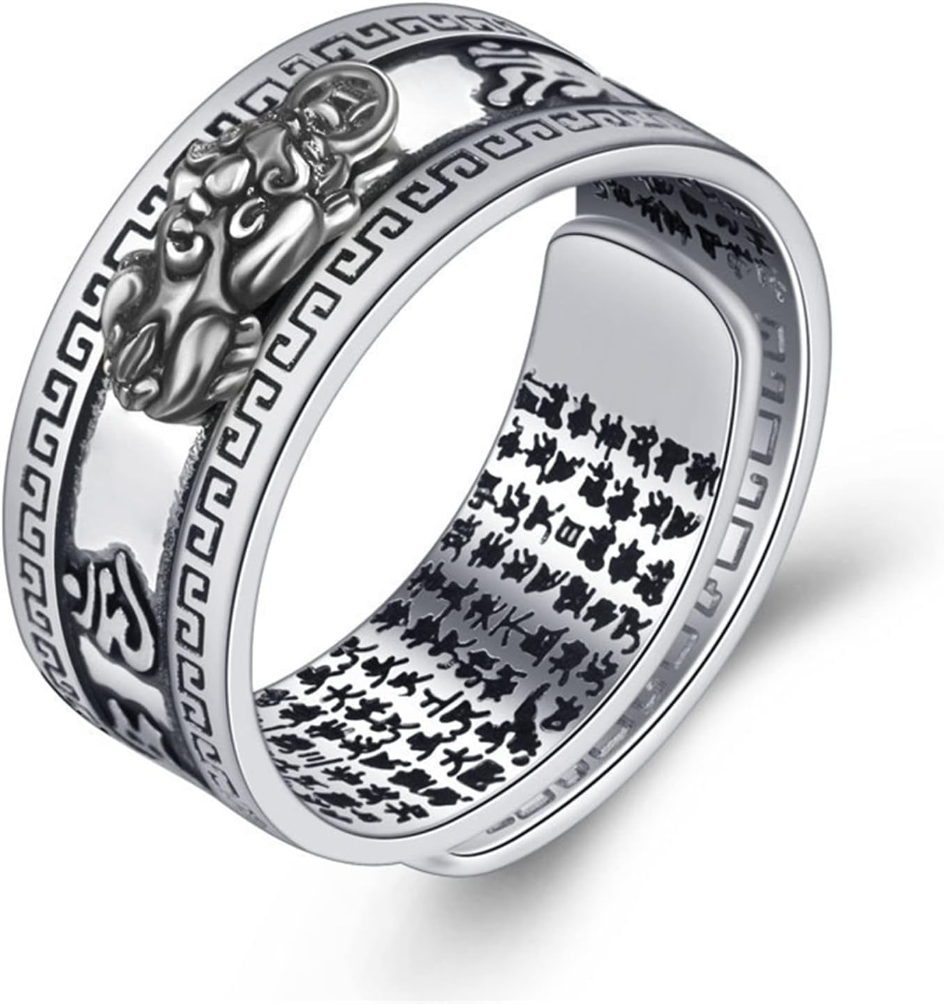Feng Shui Pixiu Dragon Finger Ring Vintage Silver Engrave Cameo Wealth ...