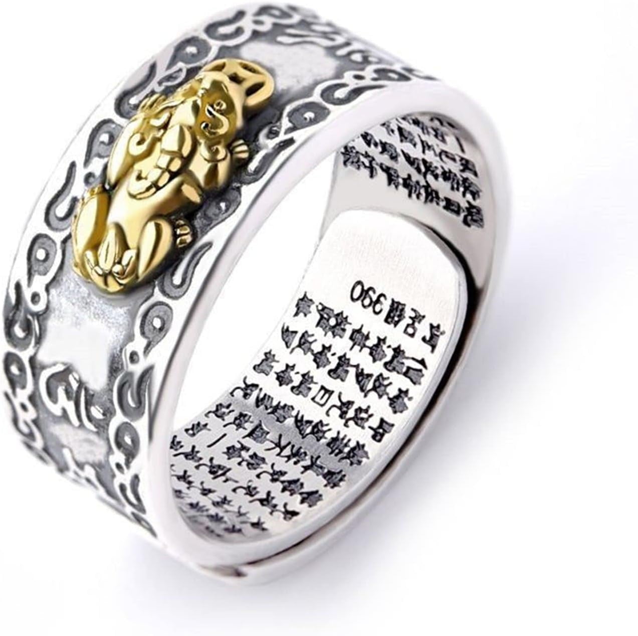 Feng Shui Pixiu Dragon Finger Ring Vintage Silver Engrave Cameo Wealth ...