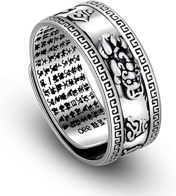 Feng Shui Pixiu Mani Mantra Ring Buddhist Good Luck Amulet Mantra Double Protection Wealth Love ...