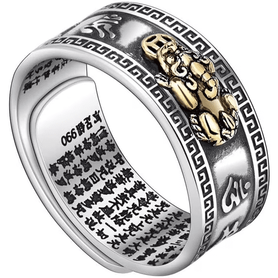 Feng Shui Pixiu Mantra Ring Sterling Silver Buddhist Good Luck Amulet ...