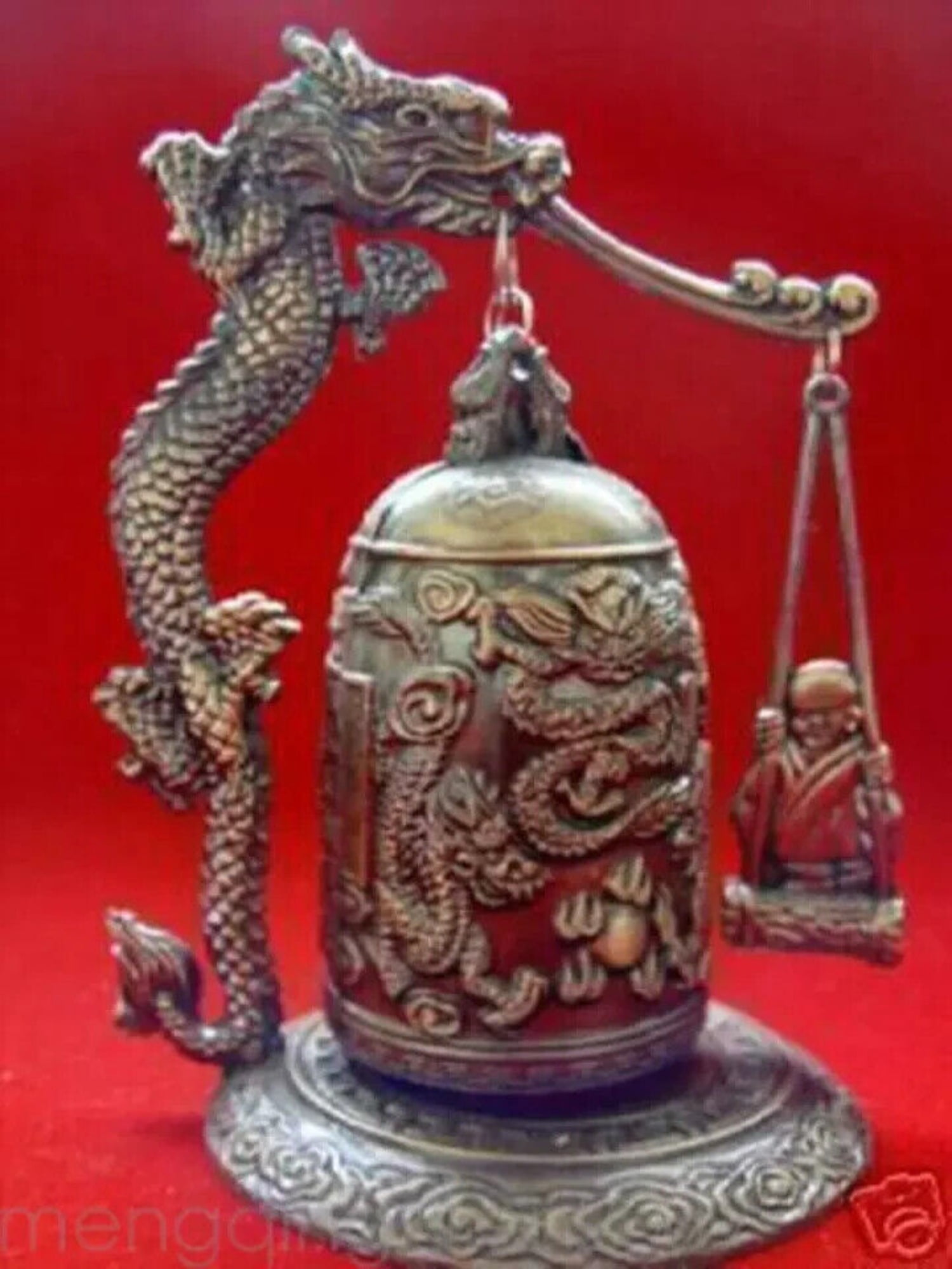 Feng Shui Premium Tibetan Brass Dragon Buddha Bell 5 inches tall and 4 ...