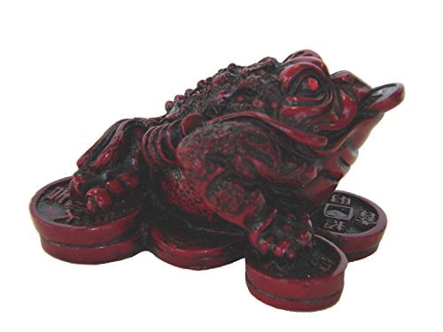 Feng Shui Red Lucky Money Frog Statue Three Legged Money Toad Figurine ...