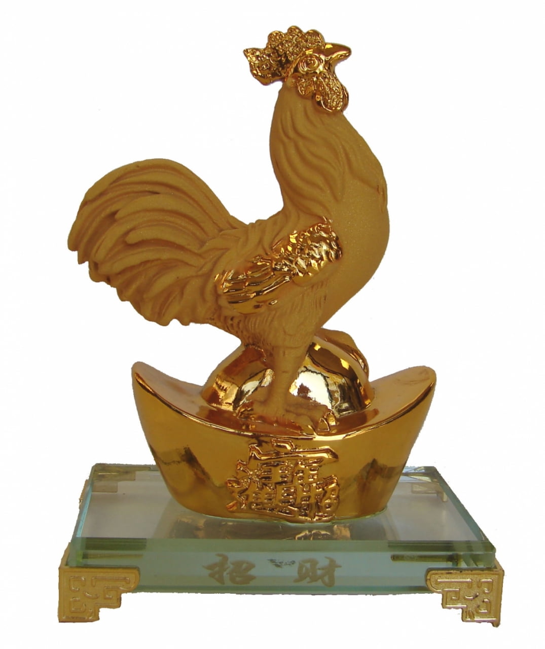Feng Shui Rubber Finished Golden Rooster Statue with Big Ingot ...