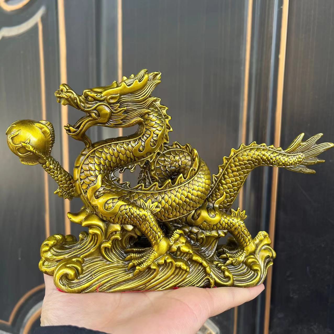 Feng Shui Wealth Copper Carving Lucky money dragon Statue Sculpture ...