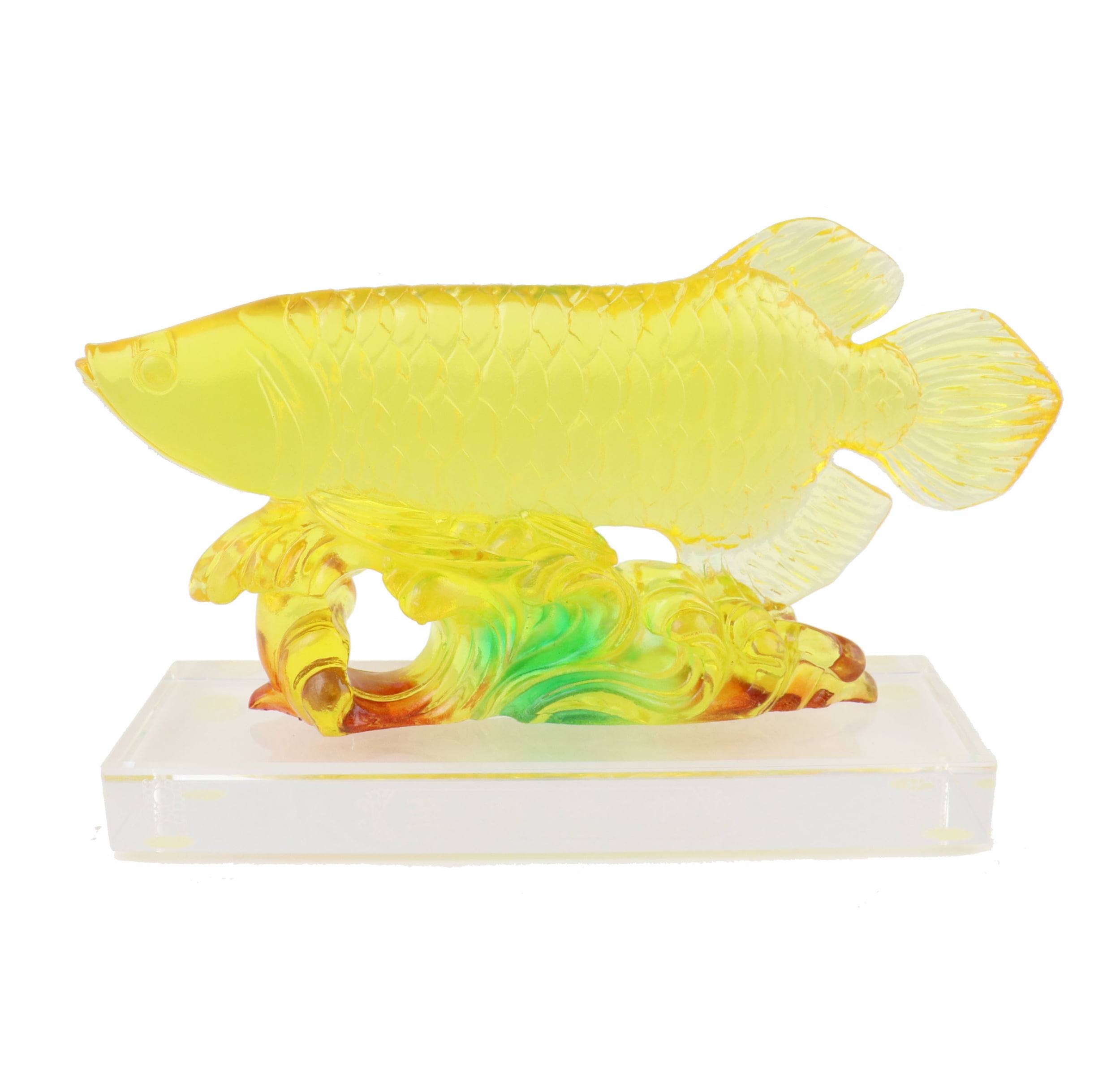 Feng Shui Yellow Arowana Fish Statue on Glass Base - Walmart.com