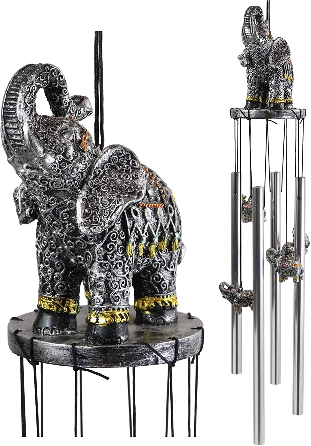 Feng Shui Zen Noble Thai Buddha Trunk Up Elephant with Filigree Design Figurine Crown Top ...