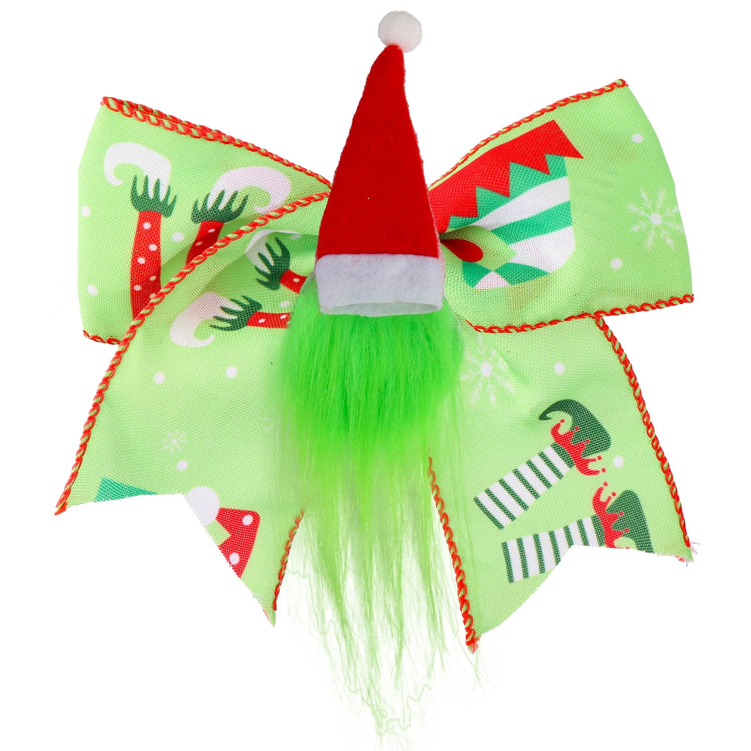 D Christmas Bow Ornament With Santa Hat Green Ribbon Holiday Gift Decor ...
