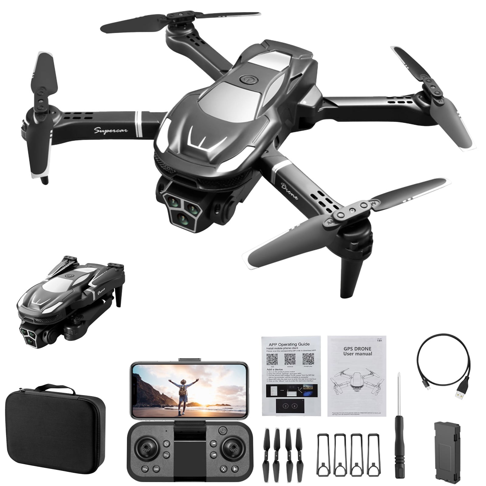 Black V68 Optical Flow Dual Camera Electronic Speed Controller Four-Way ...