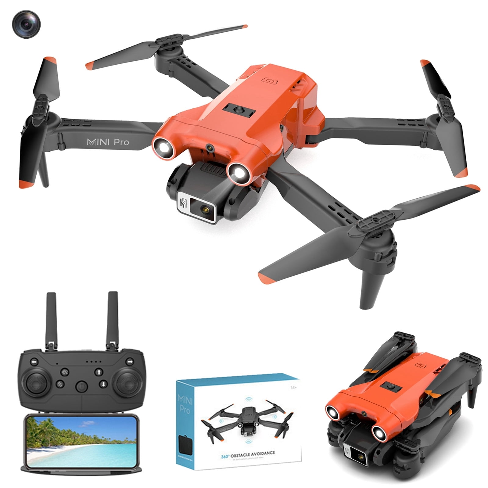 Orange Foldable Drone With Single 1080P Hd Camera Four Way Obstacle ...