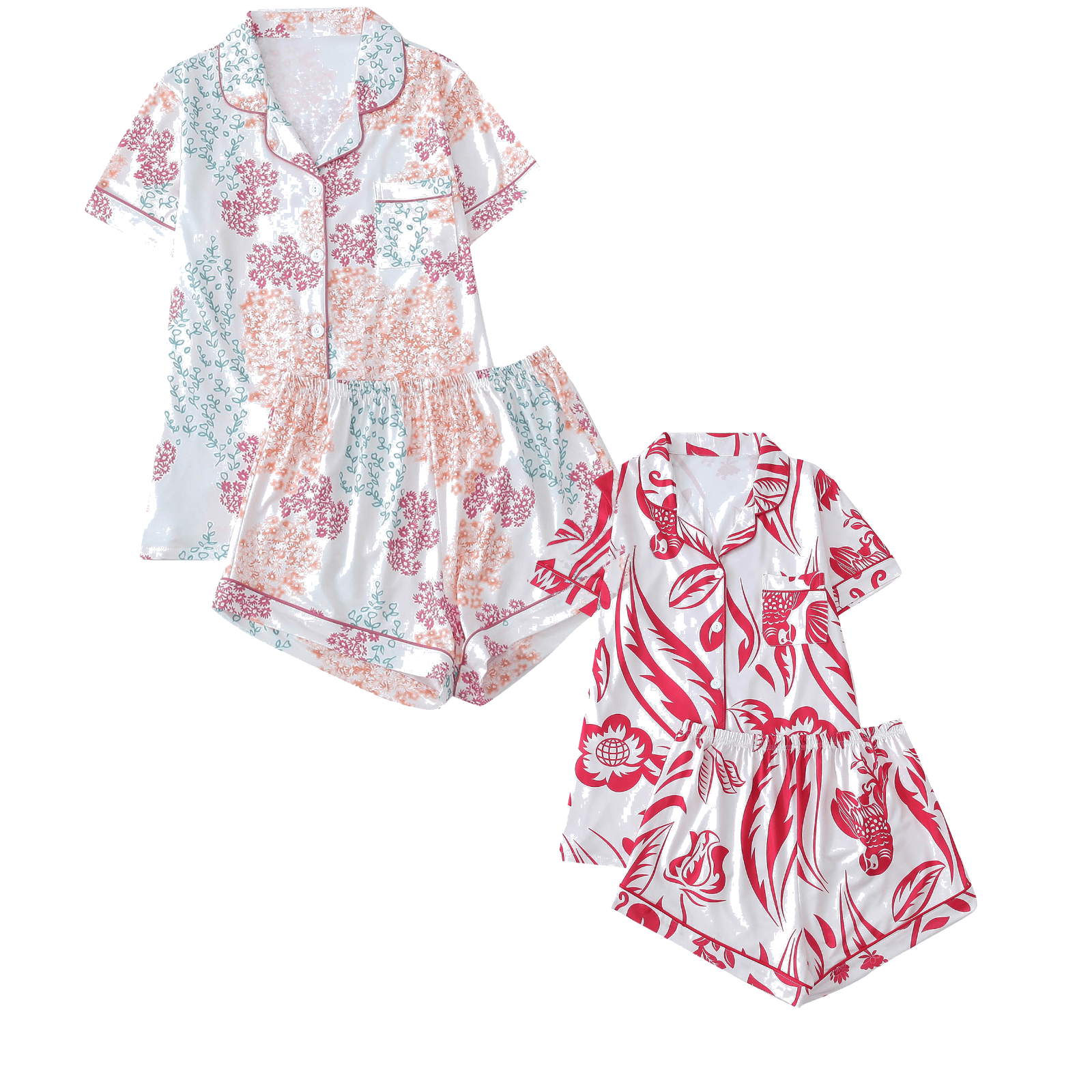 Fengactive 2PC Cute Printed Pajamas Sets for Women Button Up Short ...