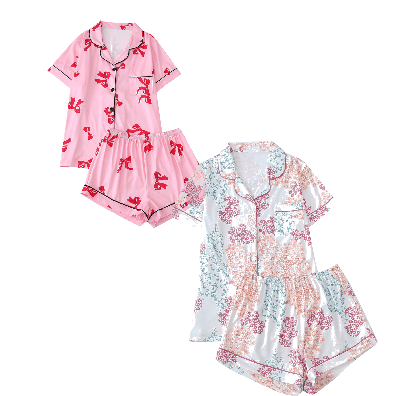 Fengactive 2PC Cute Printed Pajamas Sets for Women Button Up Short ...