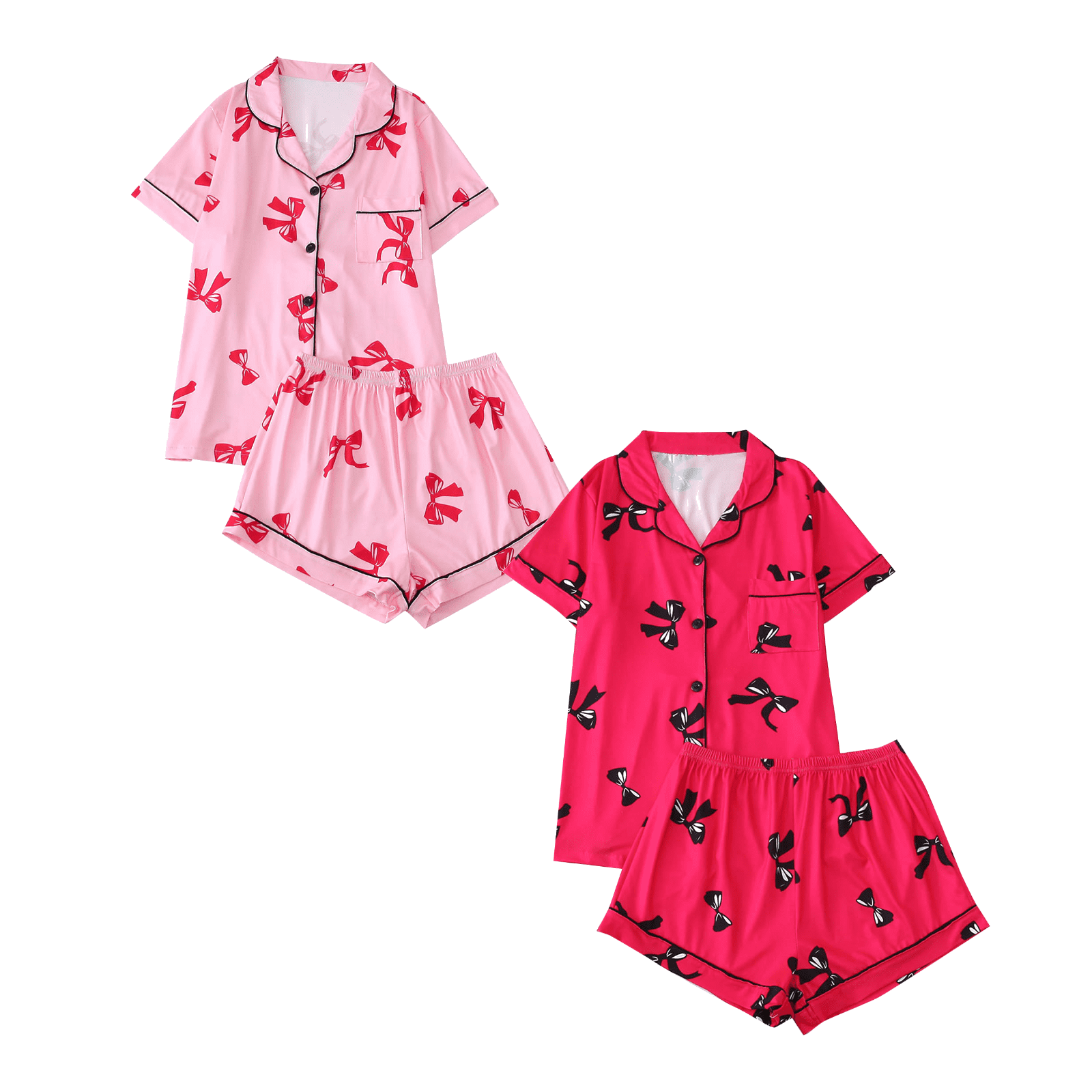 Fengactive 2PC Cute Printed Pajamas Sets for Women Button Up Short ...