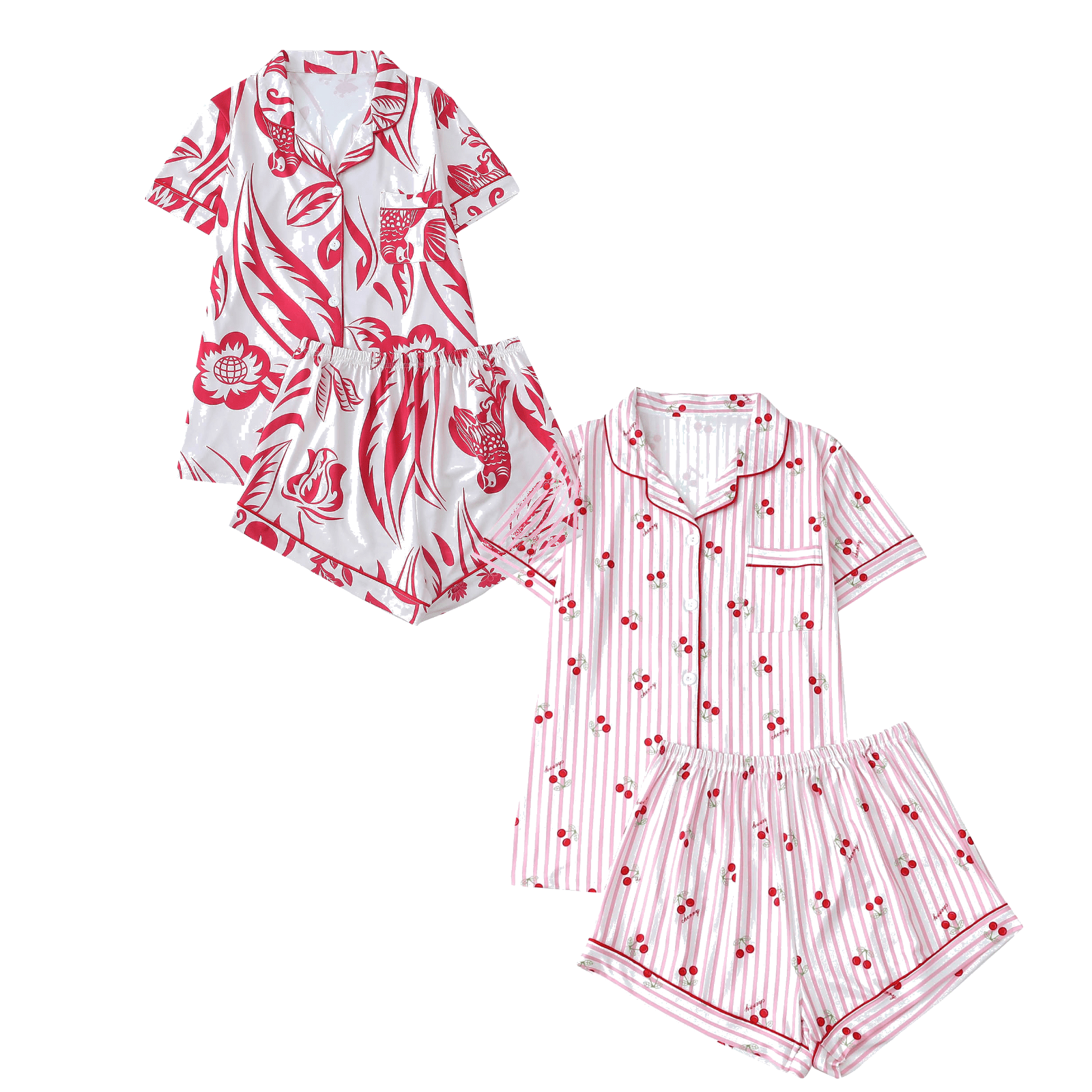 Fengactive 2PC Cute Printed Pajamas Sets for Women Button Up Short ...