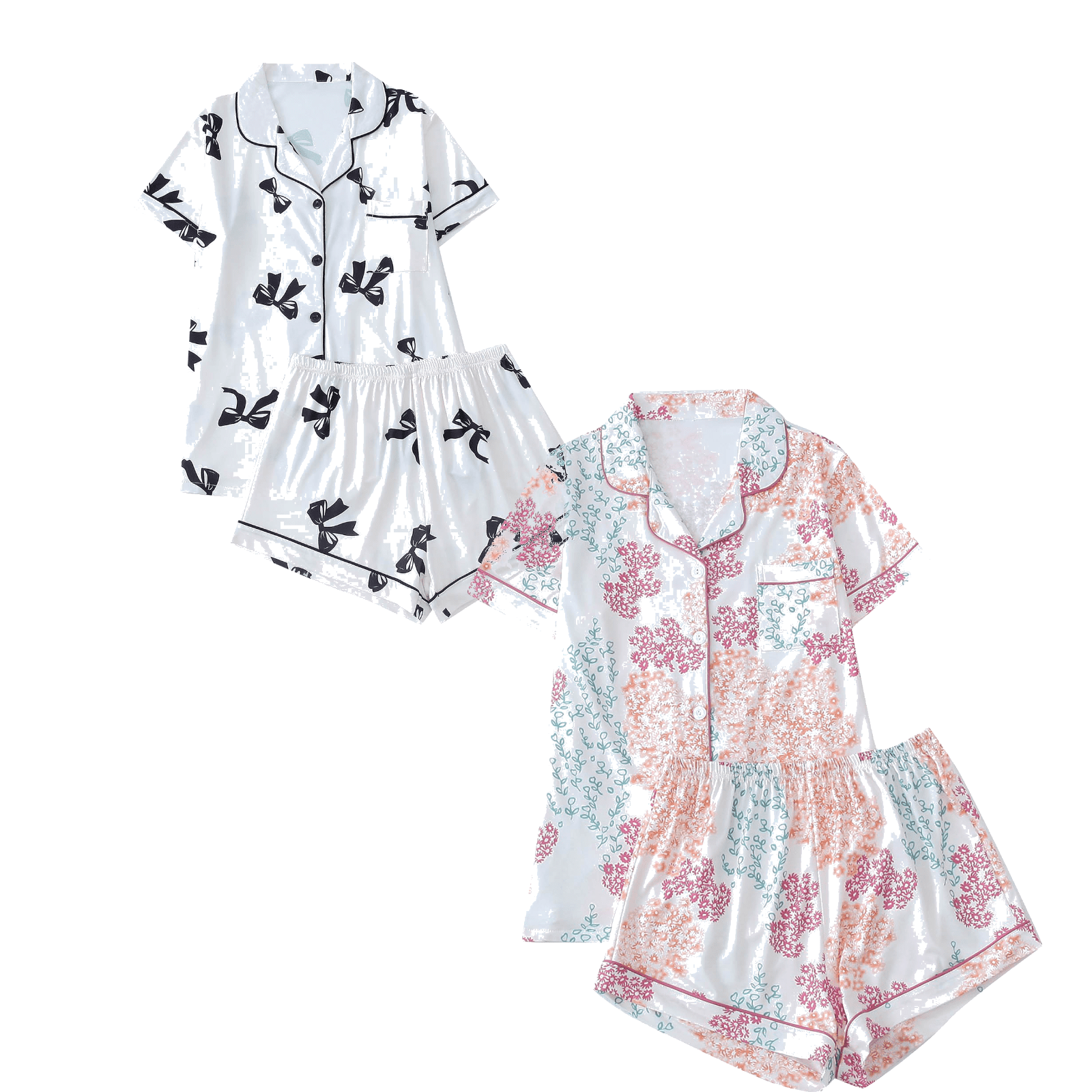 Fengactive 2PC Cute Printed Pajamas Sets for Women Button Up Short ...