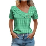 Fengactive Asymmetric V Neck Shirt for Women Color Block Buttons Short ...