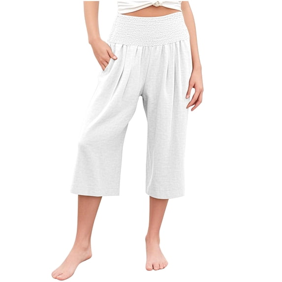 Fengactive Big Girls Wide Leg Cropped Pants Elastic Smocked Waist ...