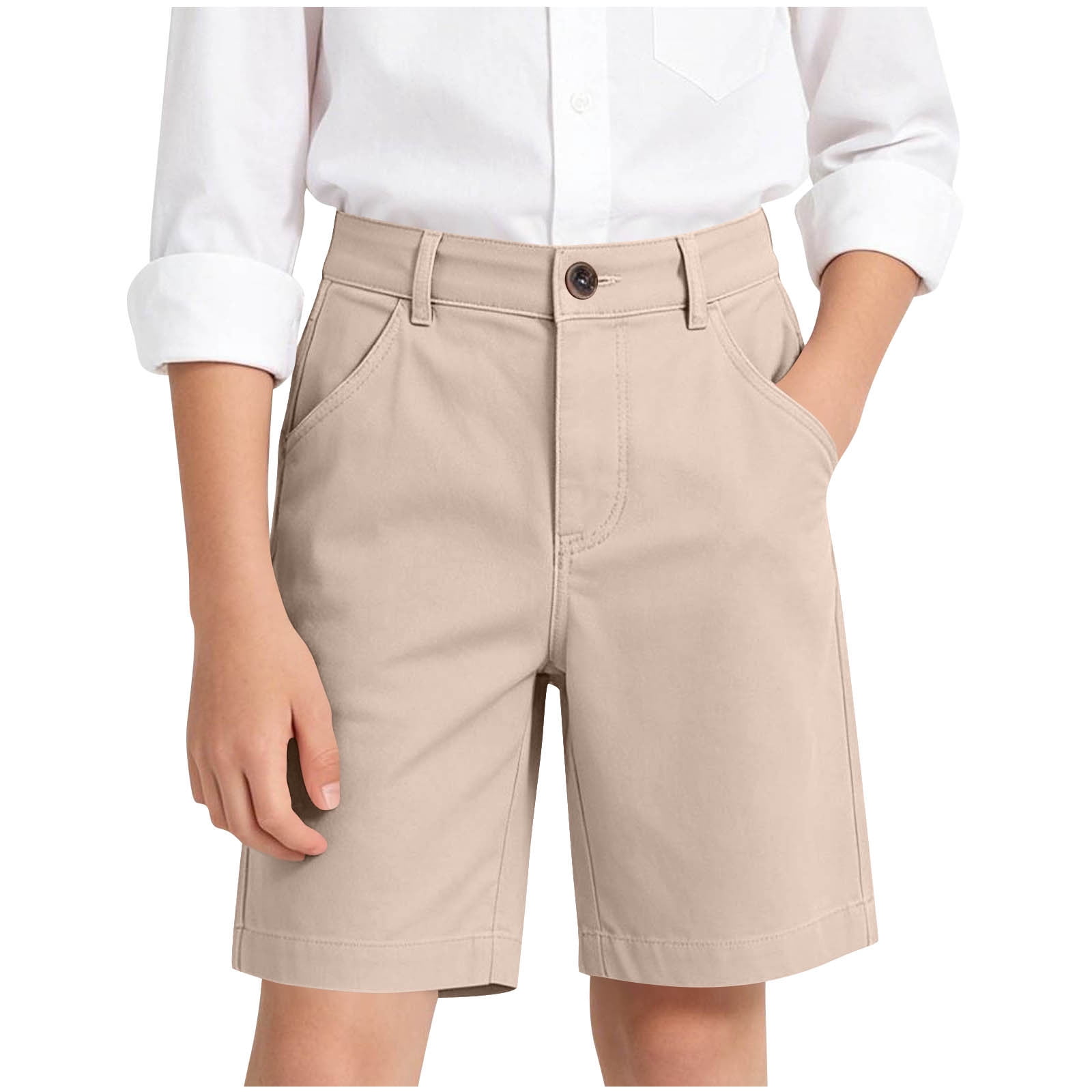 Fengactive Boys Girls Classic Shorts Solid Button Closure with ...