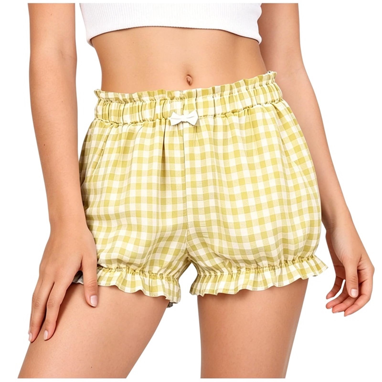 Fengactive Girls Gingham Ruffle Shorts Elastic Waist Bow Casual Lounge ...