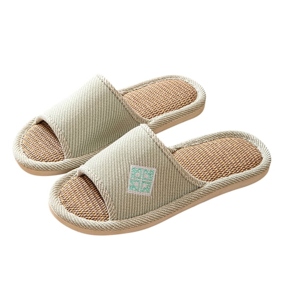 Fengactive Linen Open-Toe Slide Slippers for Women Non-Slip Indoor ...