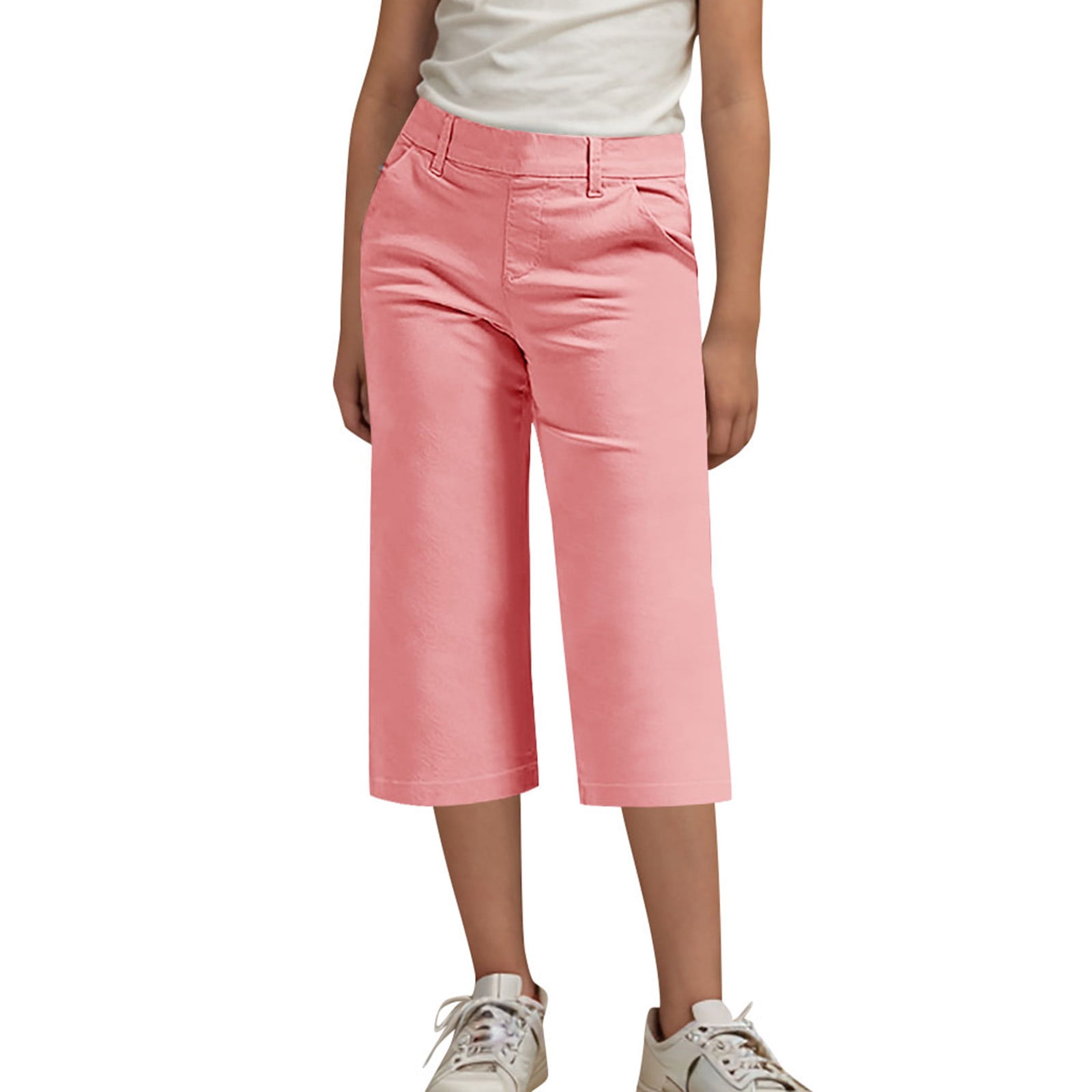 Fengactive Little Girls Straight Leg Dress Capri Pants High Waisted ...