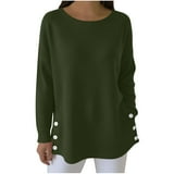 Fengactive Long Sleeve Shirt for Women Crewneck Side Split Hem Tunic ...
