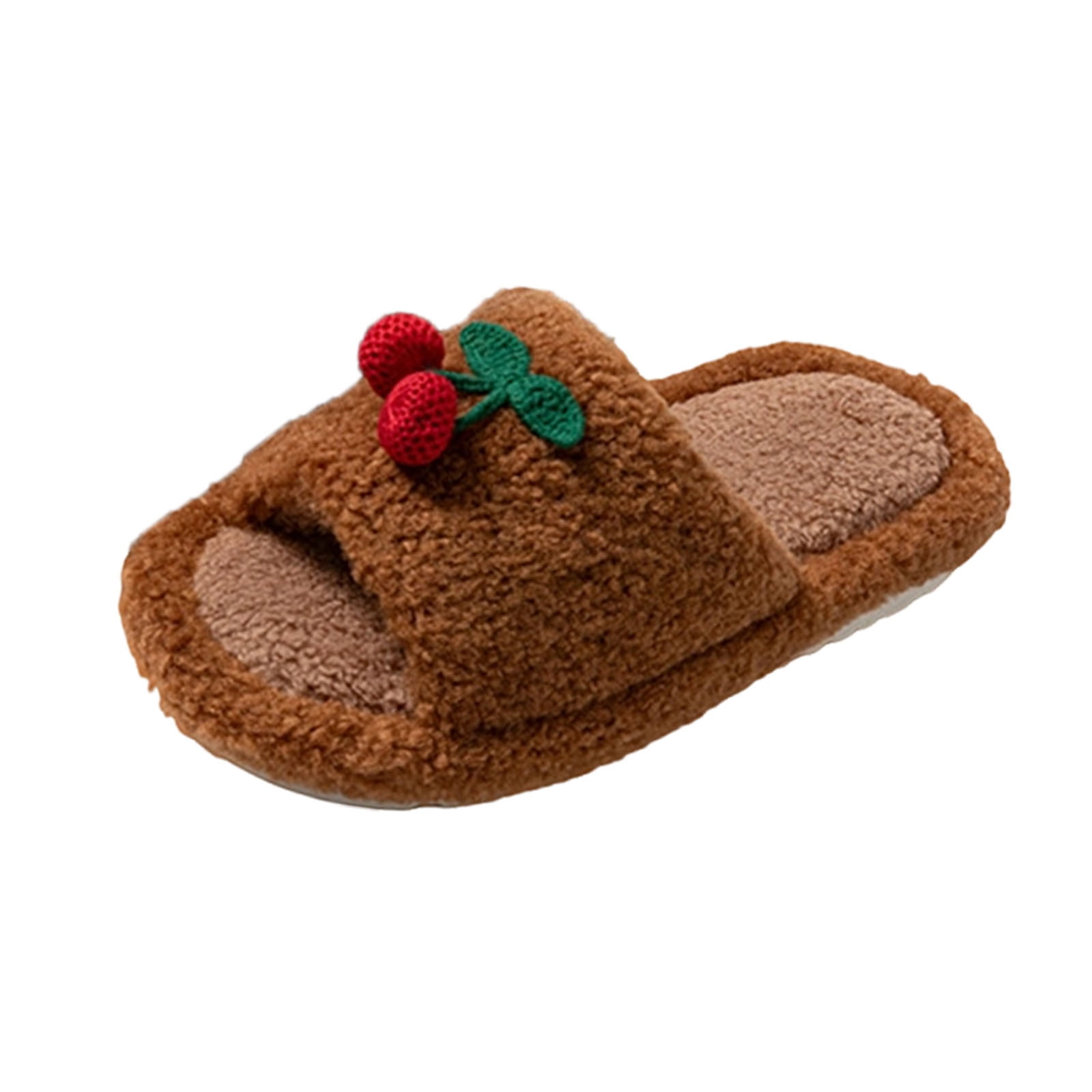 Fengactive Open-toe Warm Slippers for Women Cherry House Slippers Cozy ...