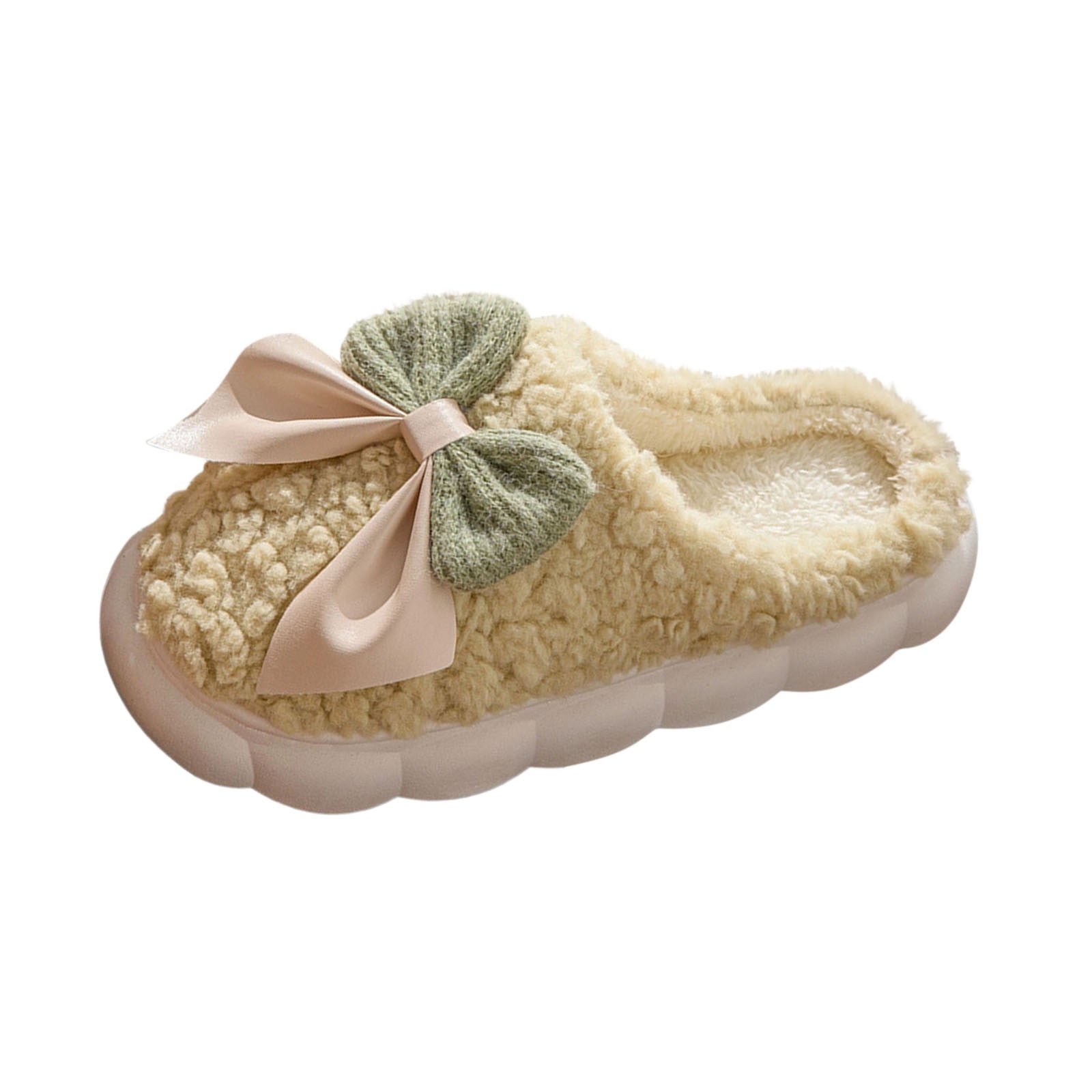 Fengactive Plush Cute Bow Slippers for Women Warm Comfy Indoor Outdoor ...
