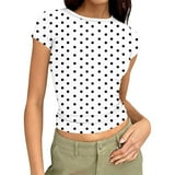 Fengactive Polka Dots Tight T-Shirt for Women Slim Fit Crewneck Short ...