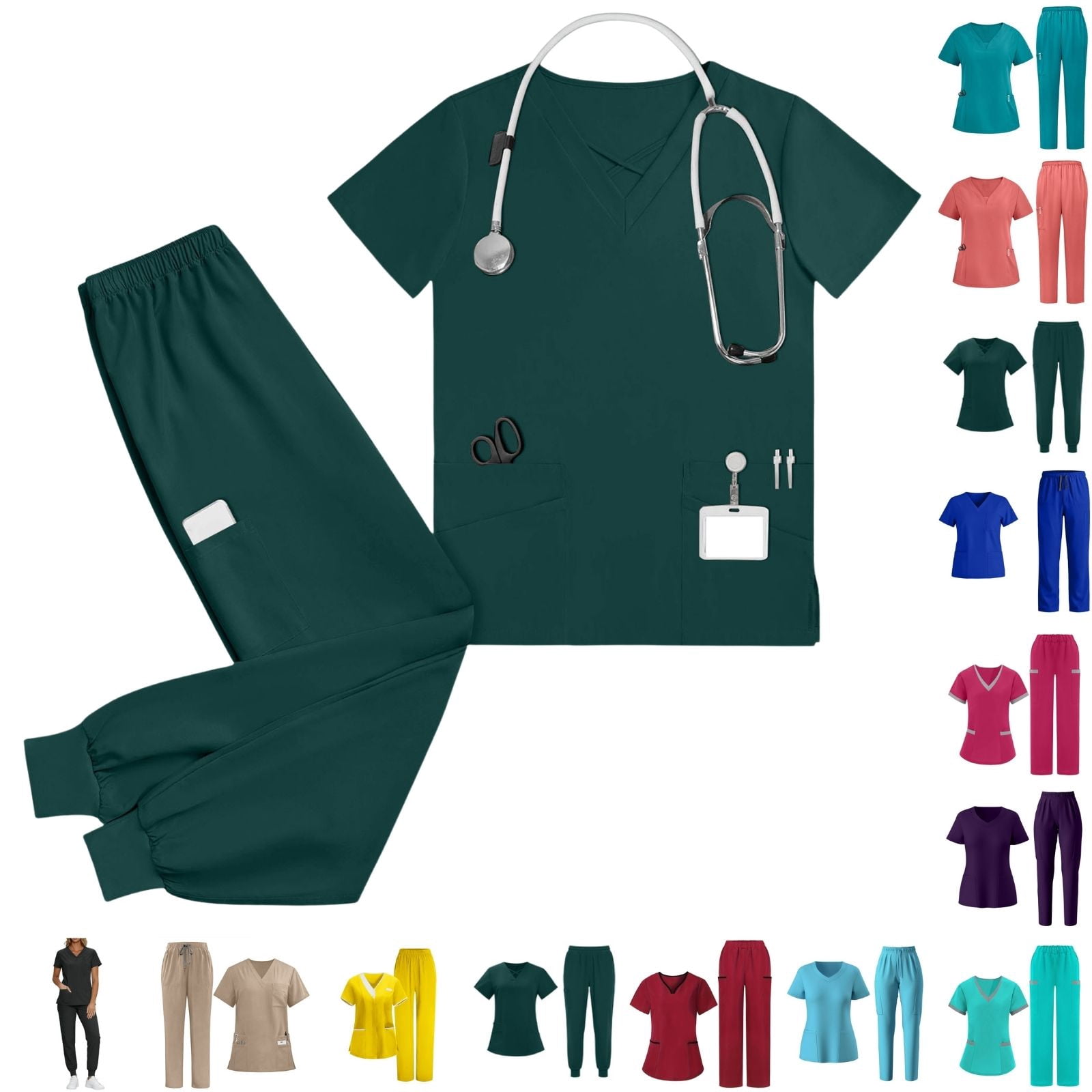 Fengactive Scrubs For Women Set V-Neck Top & Pants Medical Scrubs Nurse ...