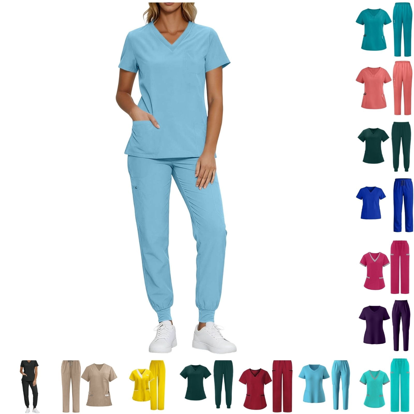 Fengactive Scrubs For Women Set V-Neck Top & Pants Medical Scrubs Nurse ...