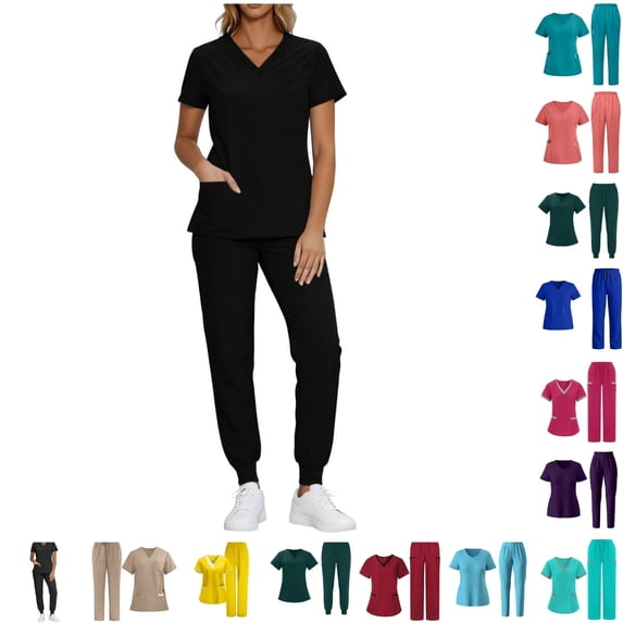 Fengactive Scrubs For Women Set V-Neck Top & Pants Medical Scrubs Nurse ...