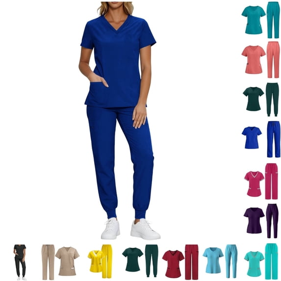 Fengactive Scrubs For Women Set V-Neck Top & Pants Medical Scrubs Nurse ...