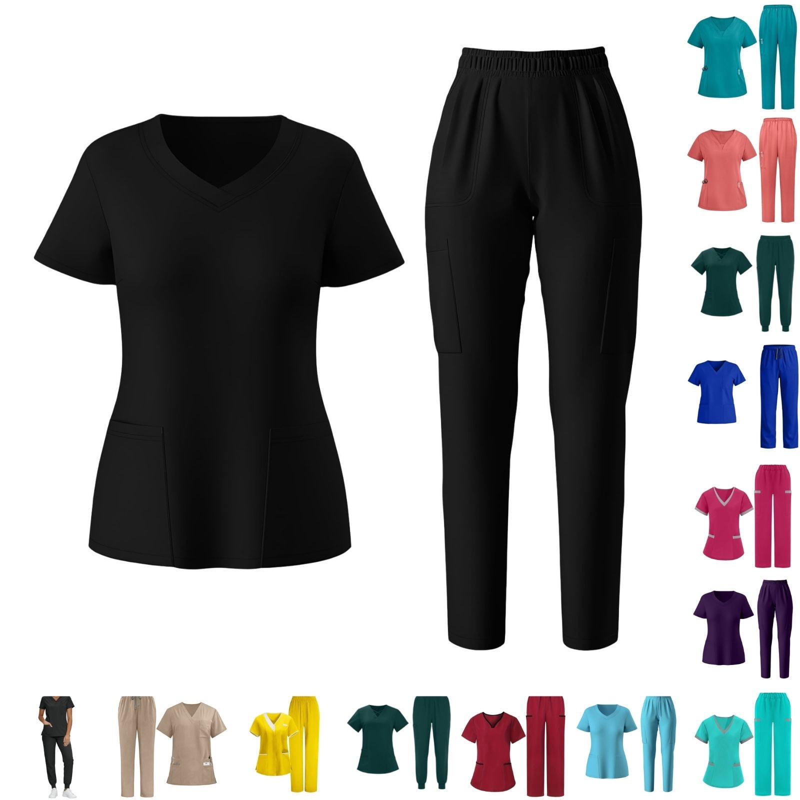 Fengactive Scrubs For Women Set V-Neck Top & Pants Medical Scrubs Nurse ...