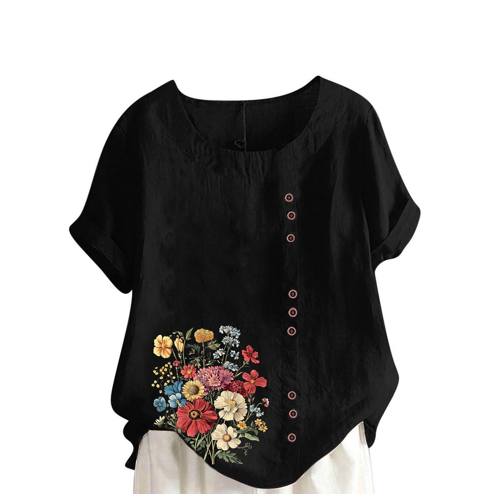 Fengactive Short Sleeve Crew Neck Tops for Women Loose Fit Roll Up T ...