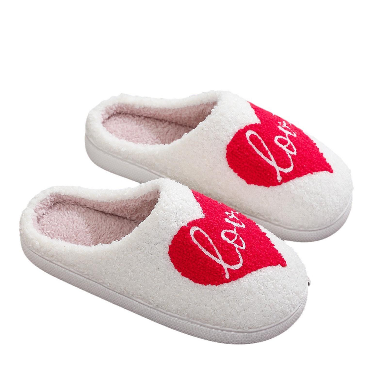 Fengactive Valentine's Day Heart Love Plush Slippers for Women Warm ...
