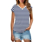 Fengactive Women's Cap Sleeve V Neck Top Striped Tunic T Shirts Casual ...