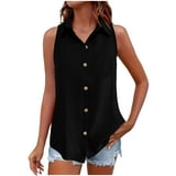 Fengactive Women's Casual Collar V Neck Button Down Sleeveless Tunic ...