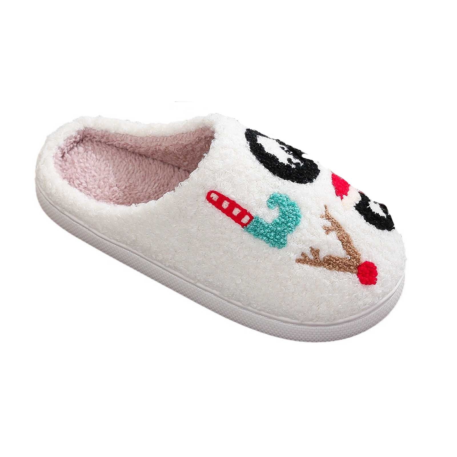Fengactive Women's Christmas Reindeer Plush Slippers Cute Warm Indoor ...