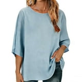 Fengactive Women’s Crew Neck Flared Sleeve Blouse – Loose Fit Casual ...