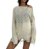 Fengactive Women's Crochet Hollow Out Coverup Top Sheer Off Shoulder ...