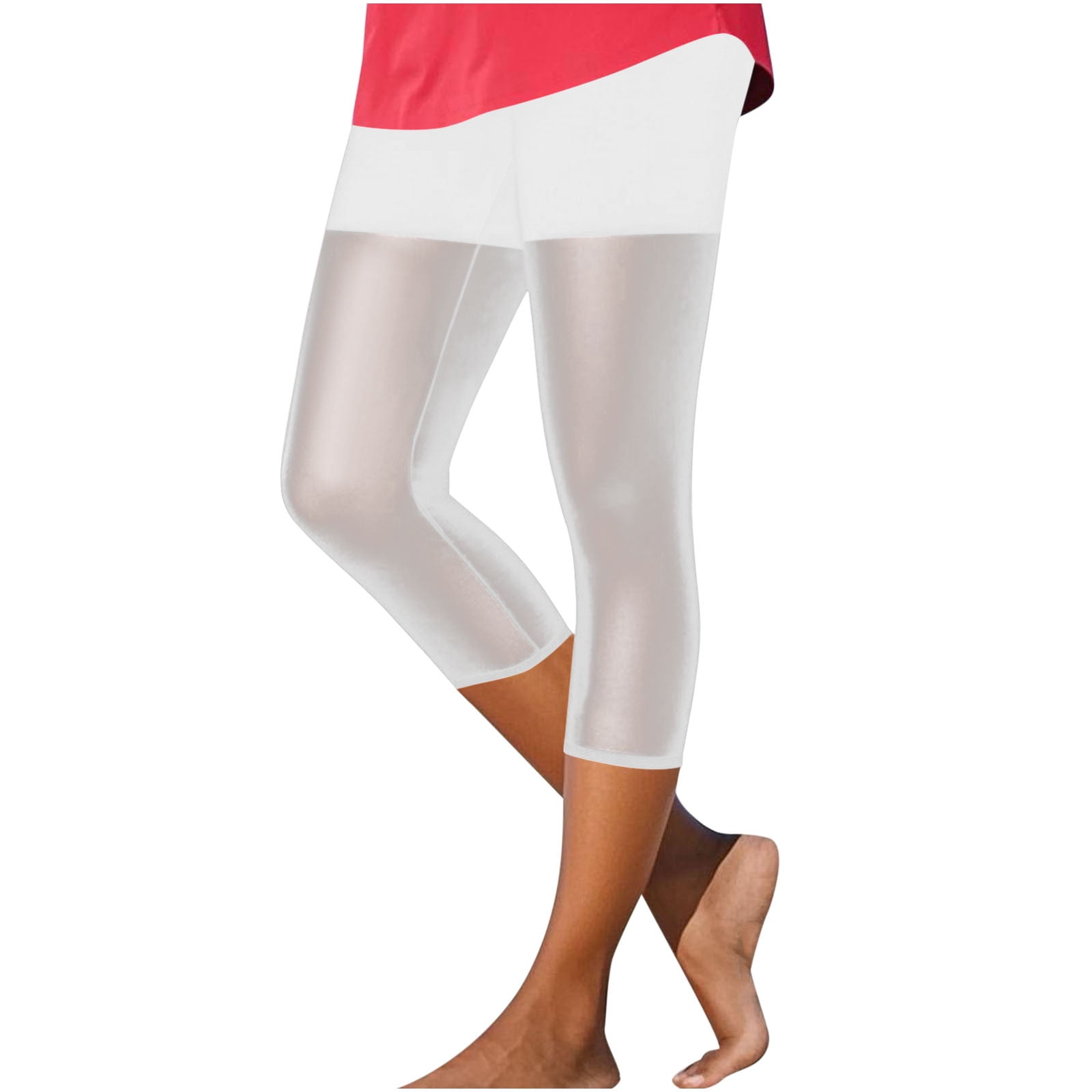 Fengactive Women's High Waisted Mesh Capri Pants Slim Fit Solid Color ...