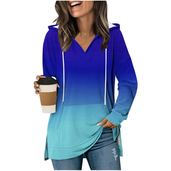 Fengactive Women's Oversized Sweatshirt Casual Split Hem Long Hoodie ...