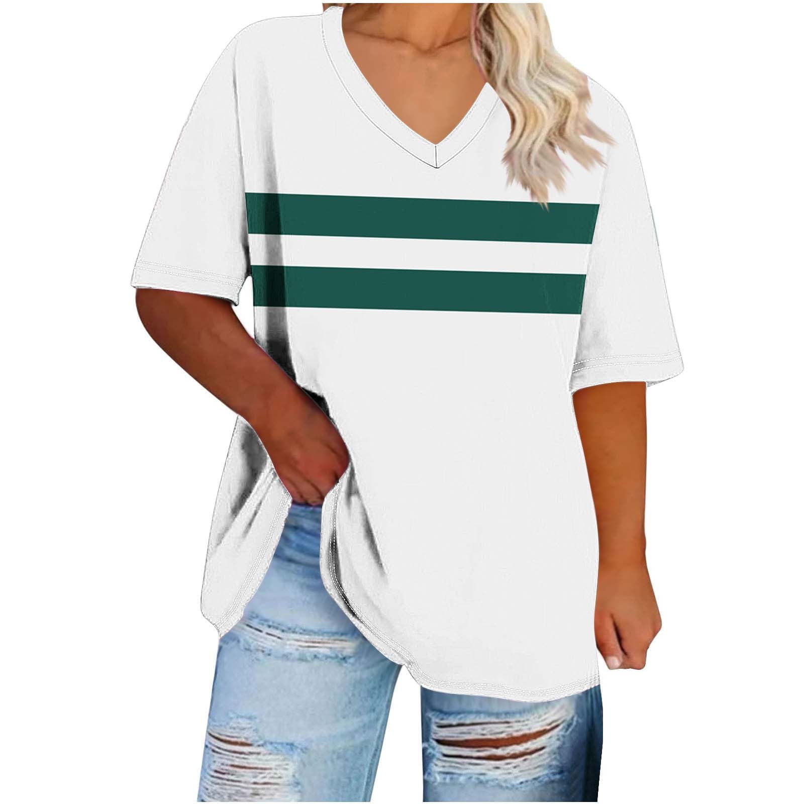 Fengactive Women's Plus Size Short Sleeve V Neck Tops Loose Fit Color ...