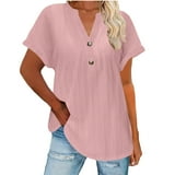 Fengactive Women's Plus Size Short Sleeves Button V Neck Tshirts ...